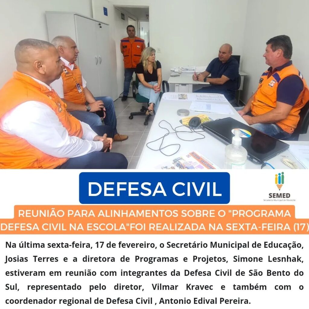 Alinhamentos sobre o Programa Defesa Civil nas Escolas - PRIMEIRA PÁGINA SC